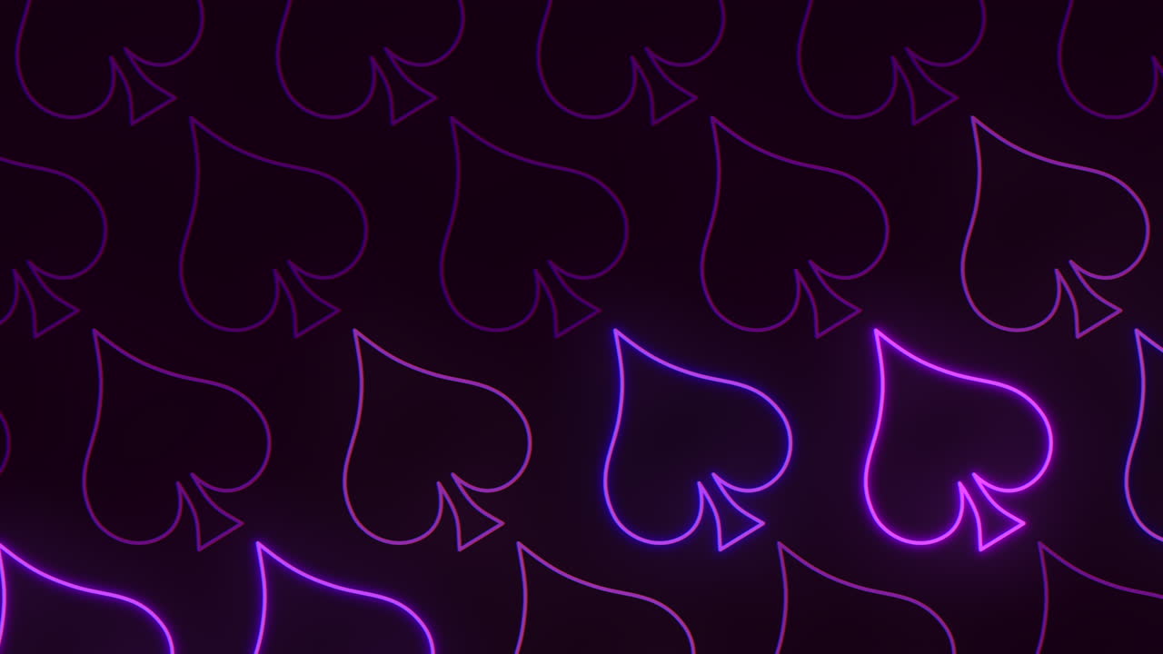 Premium stock video - Neon purple spades pattern on dark black space
