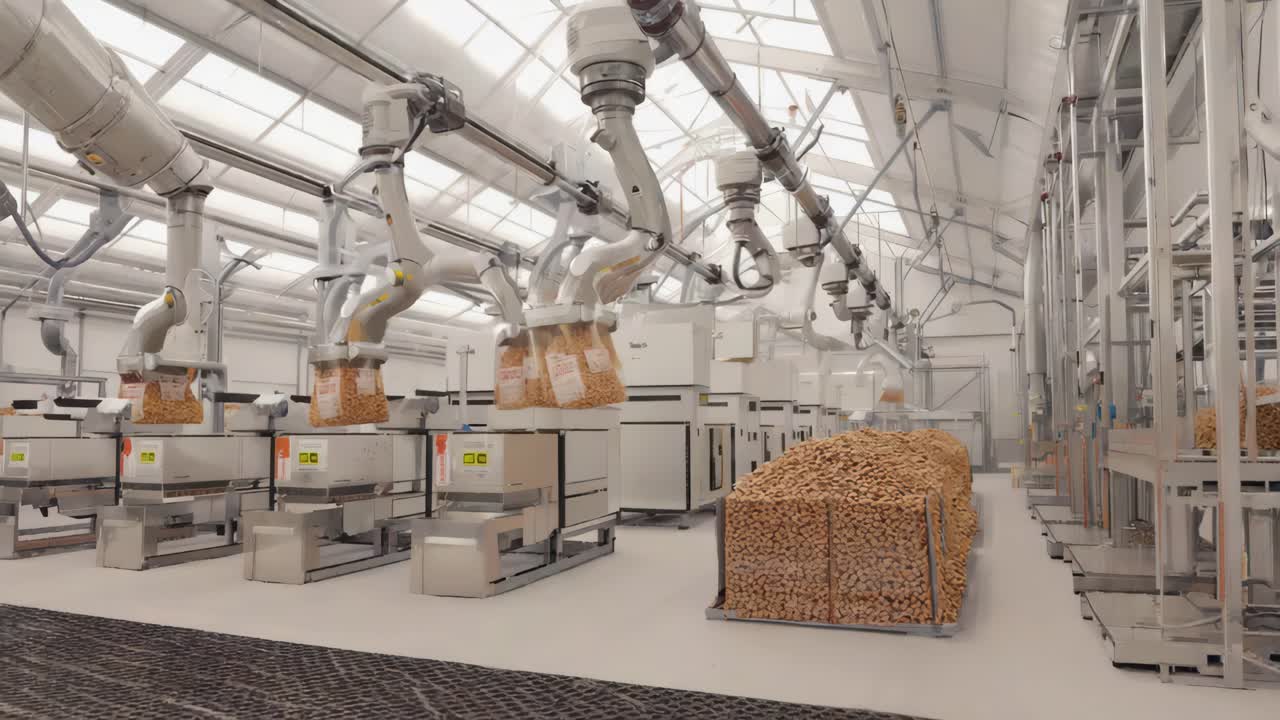 Automated Food Processing and Packaging Warehouse | Premium Stock Video ...