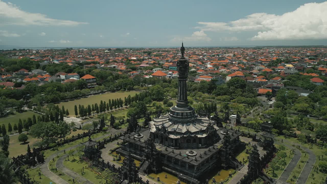 Overview aerial of the Bali monument of independence, the balinese ...