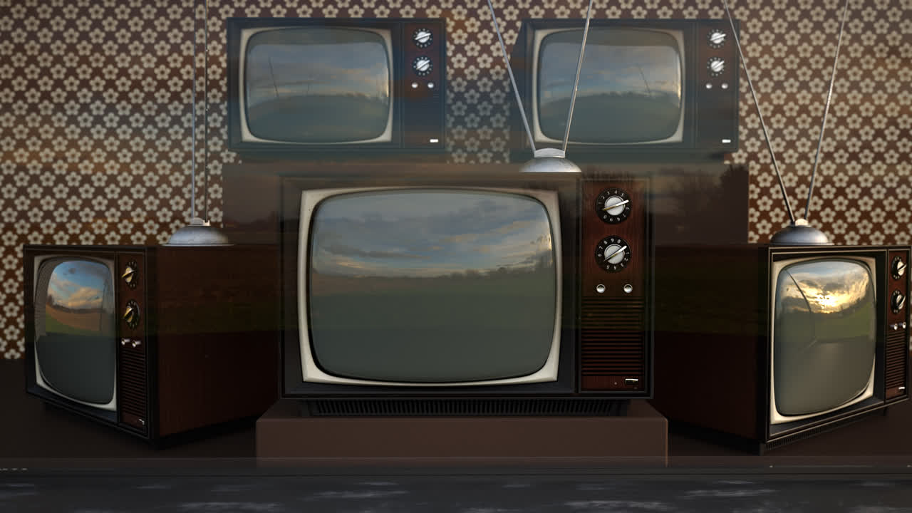 Premium stock video - An exhibition of old-fashioned retro color tv ...