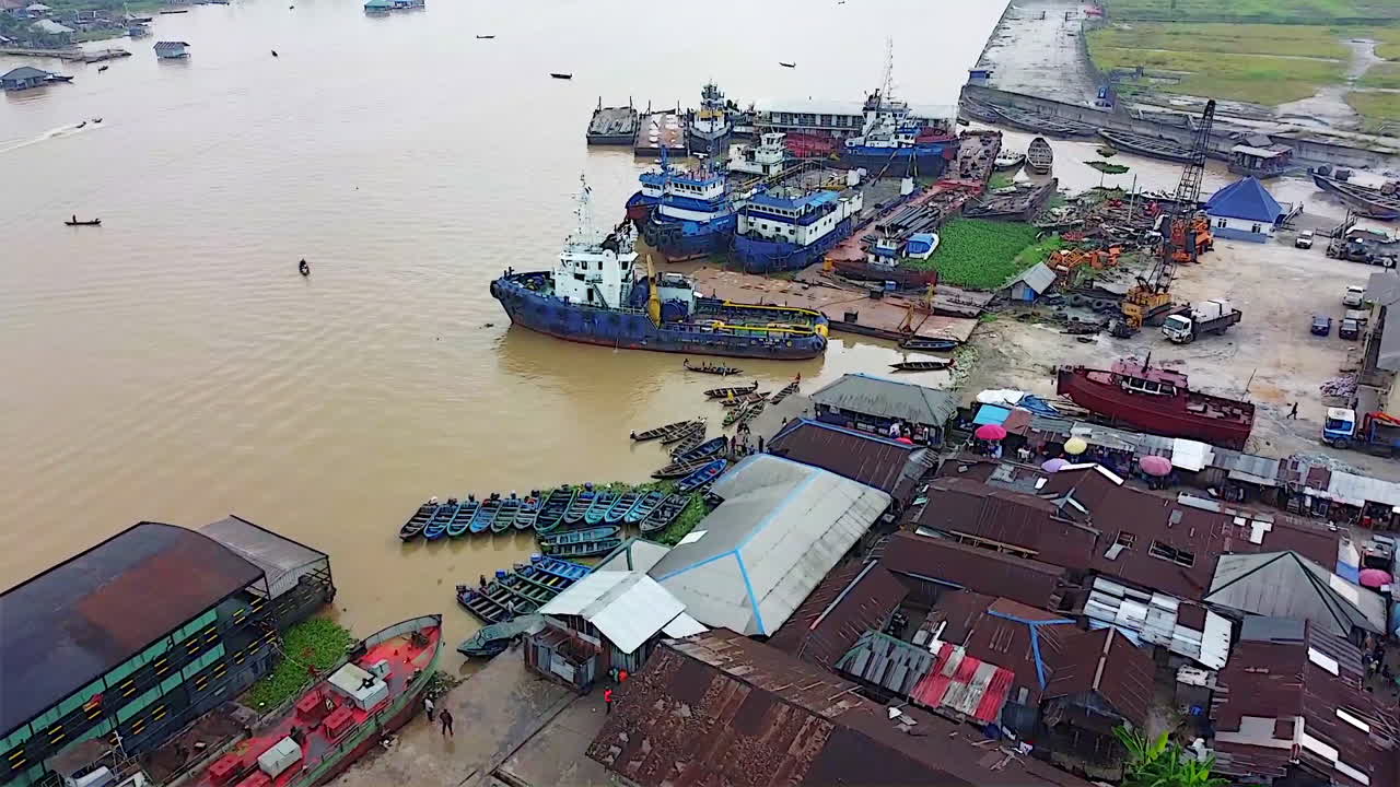 Premium stock video - Warri port, delta state, nigeria- aerial view