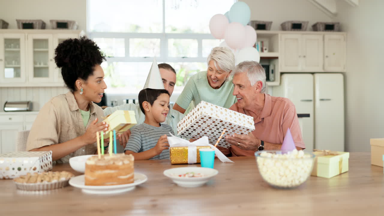 Birthday cake, gift giving | Premium Stock Video Footage