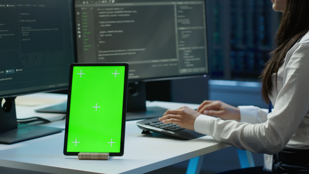 Premium Stock Video Software Developer In Data Center Monitoring Security Threats Using Mockup