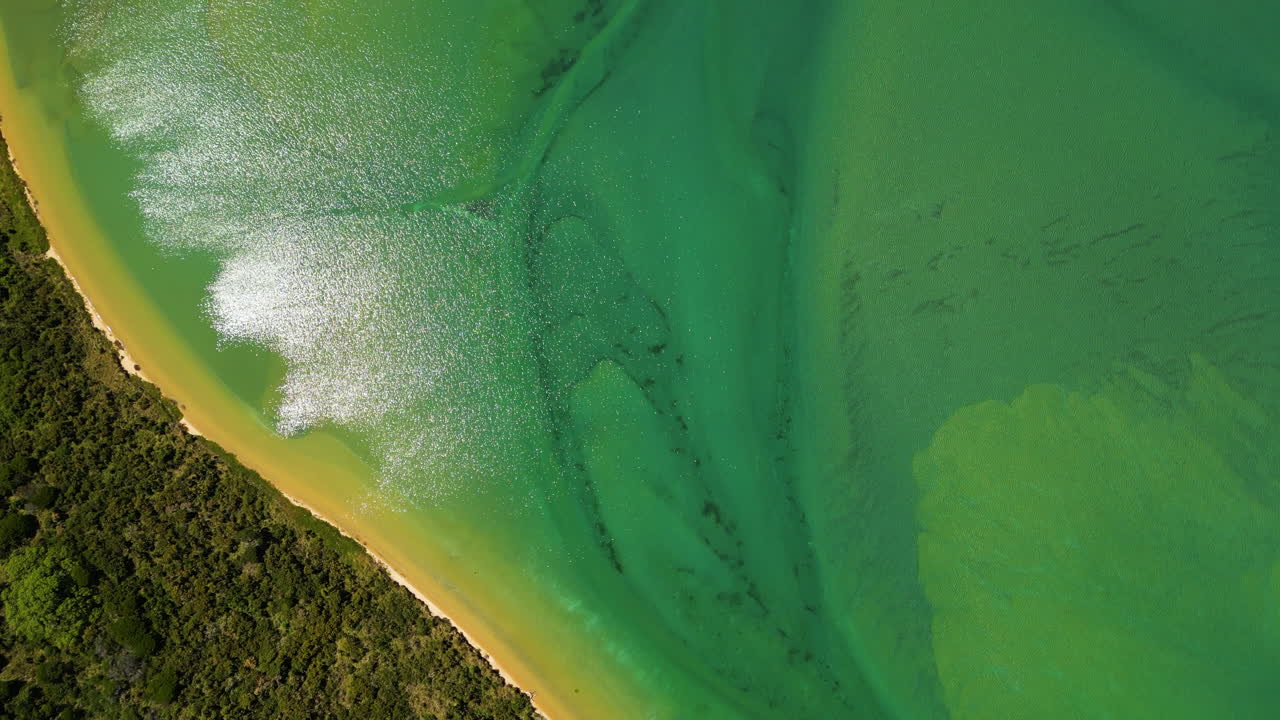 Aerial Top Down Of Wainui Bay Golden Bay, In The Tasman Region Of The ...