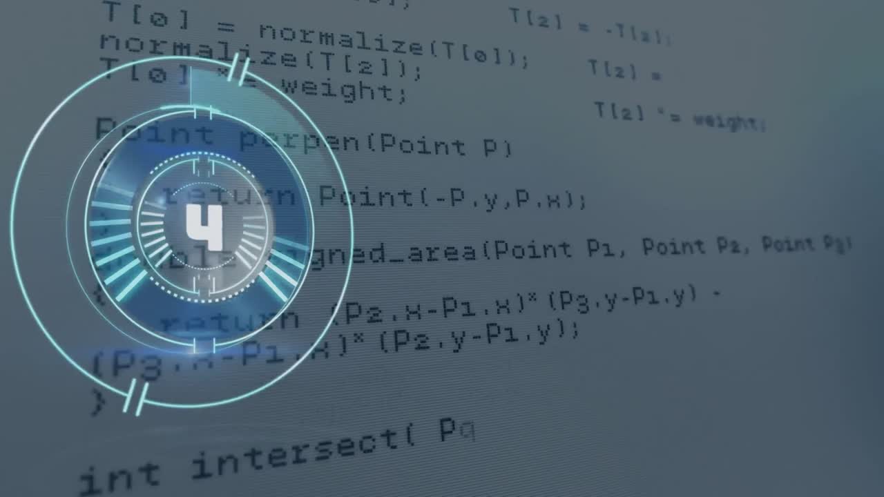 Premium stock video - Animation of scope scanning with countdown over digital data processing