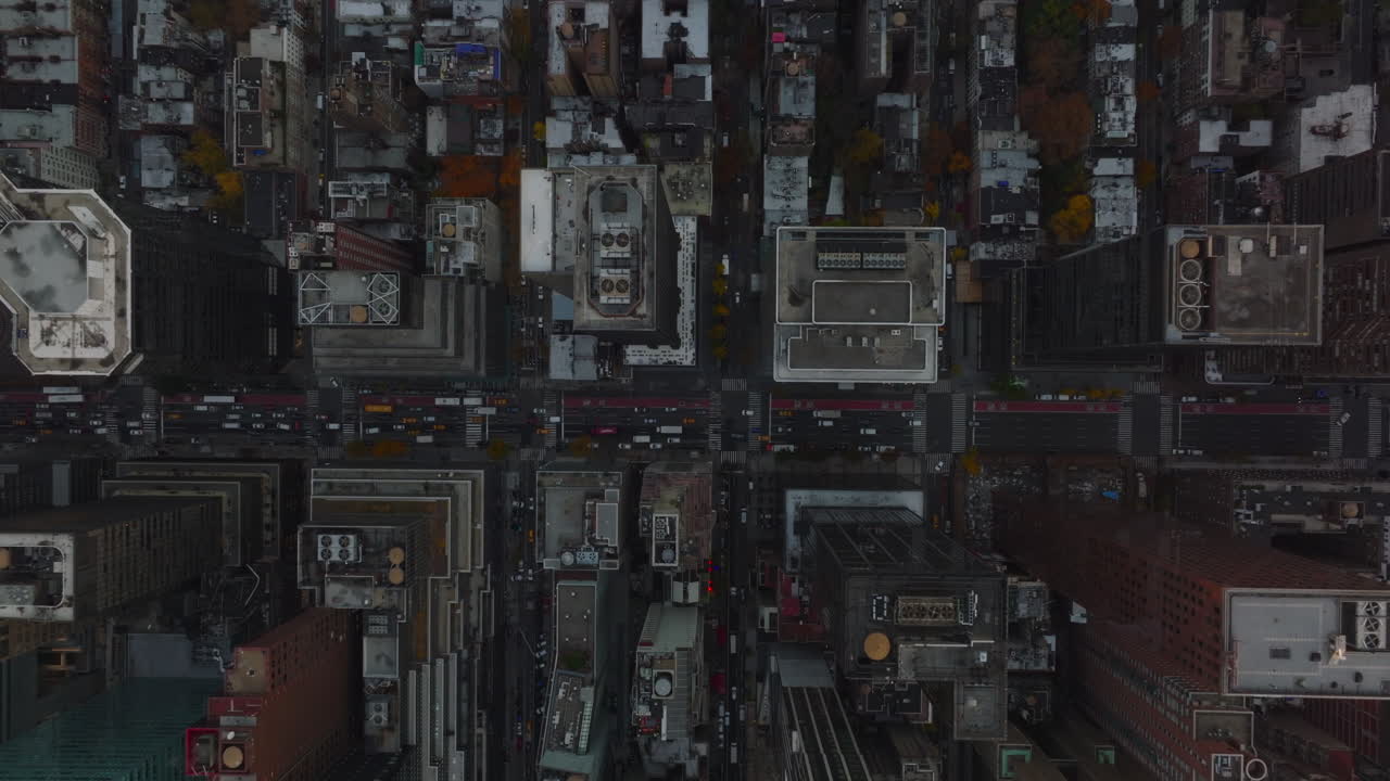 Aerial Birds Eye Overhead Top Down Panning Shot Of Busy Streets In ...