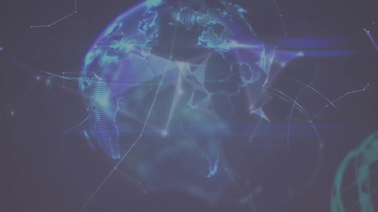 Premium stock video - Digital animation of plexus networks over spinning globe against blue ...