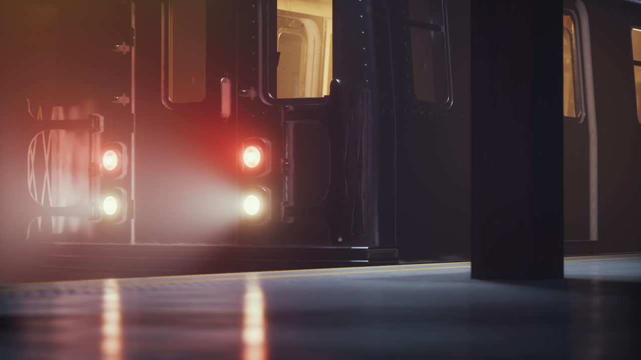 Subway train at night station Premium Stock Video Footage