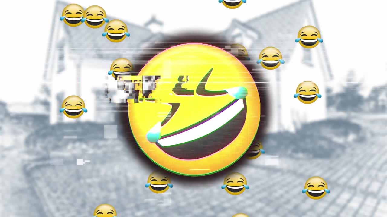 Premium stock video - Animation of interference over emoji icons over house