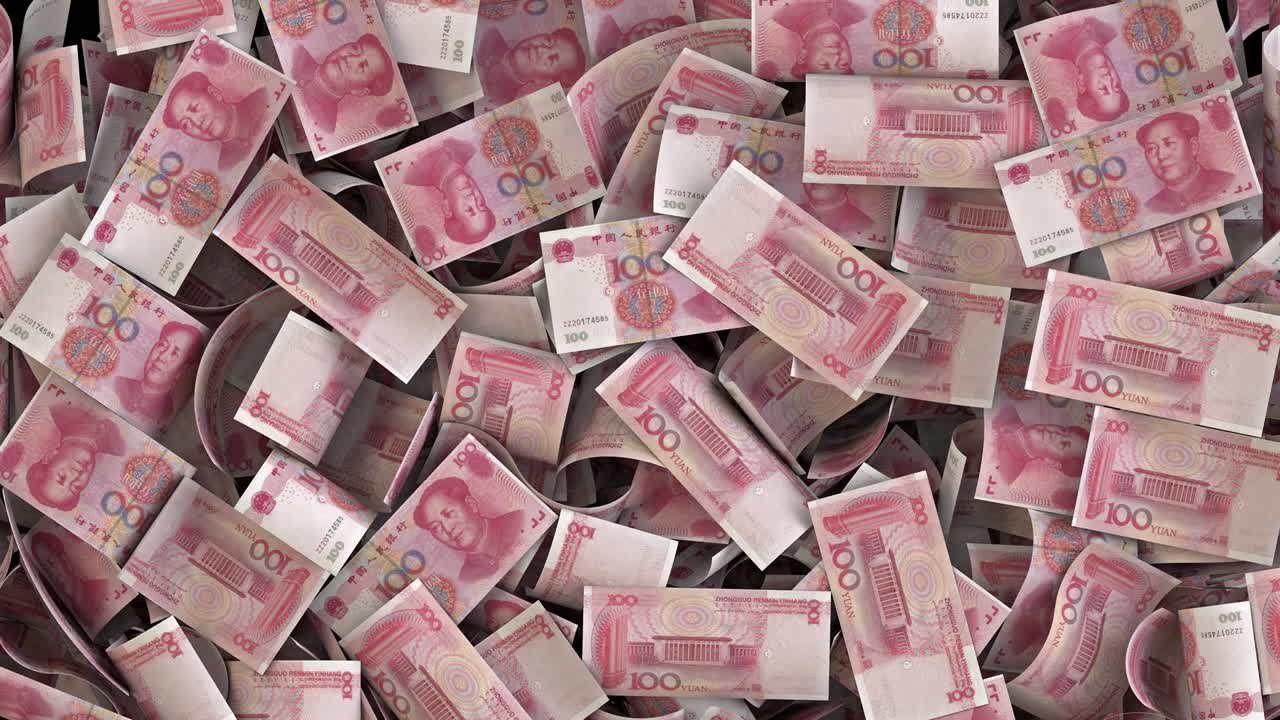 Falling Chinese Yuan Bills Money Transition | Premium Stock Video Footage