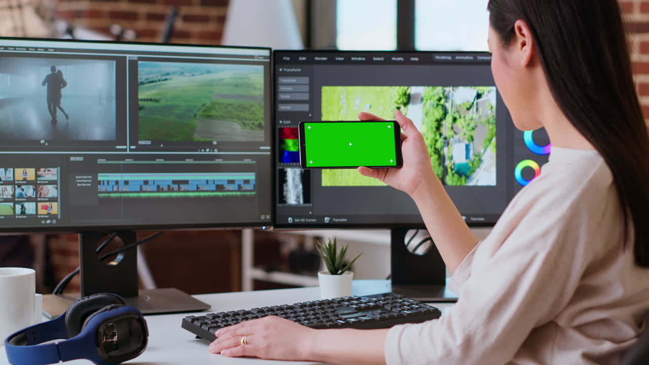 Premium stock video - Female video editor working on a creative project ...
