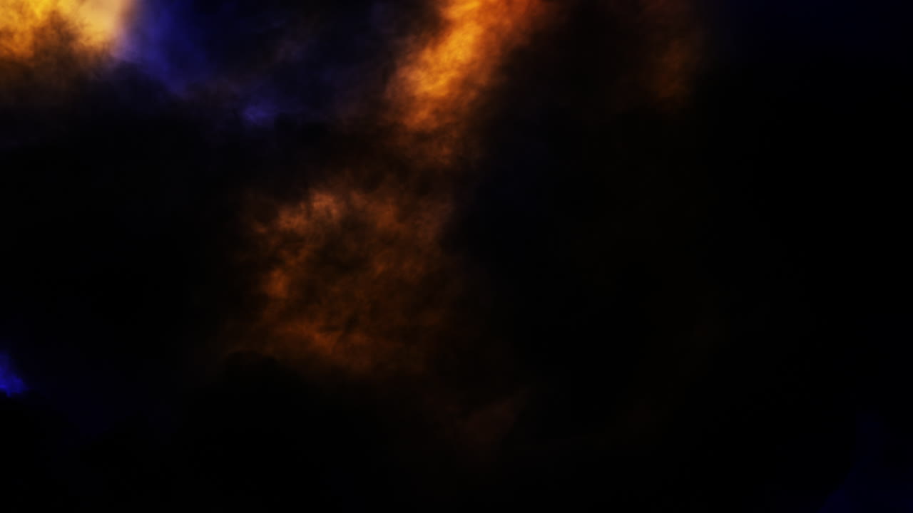 Orange slow motion lightning behind dark storm clouds and blue hazy ...