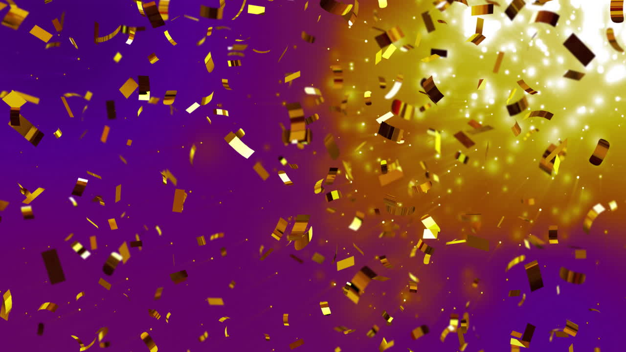Premium stock video - Golden confetti falling over purple background ...
