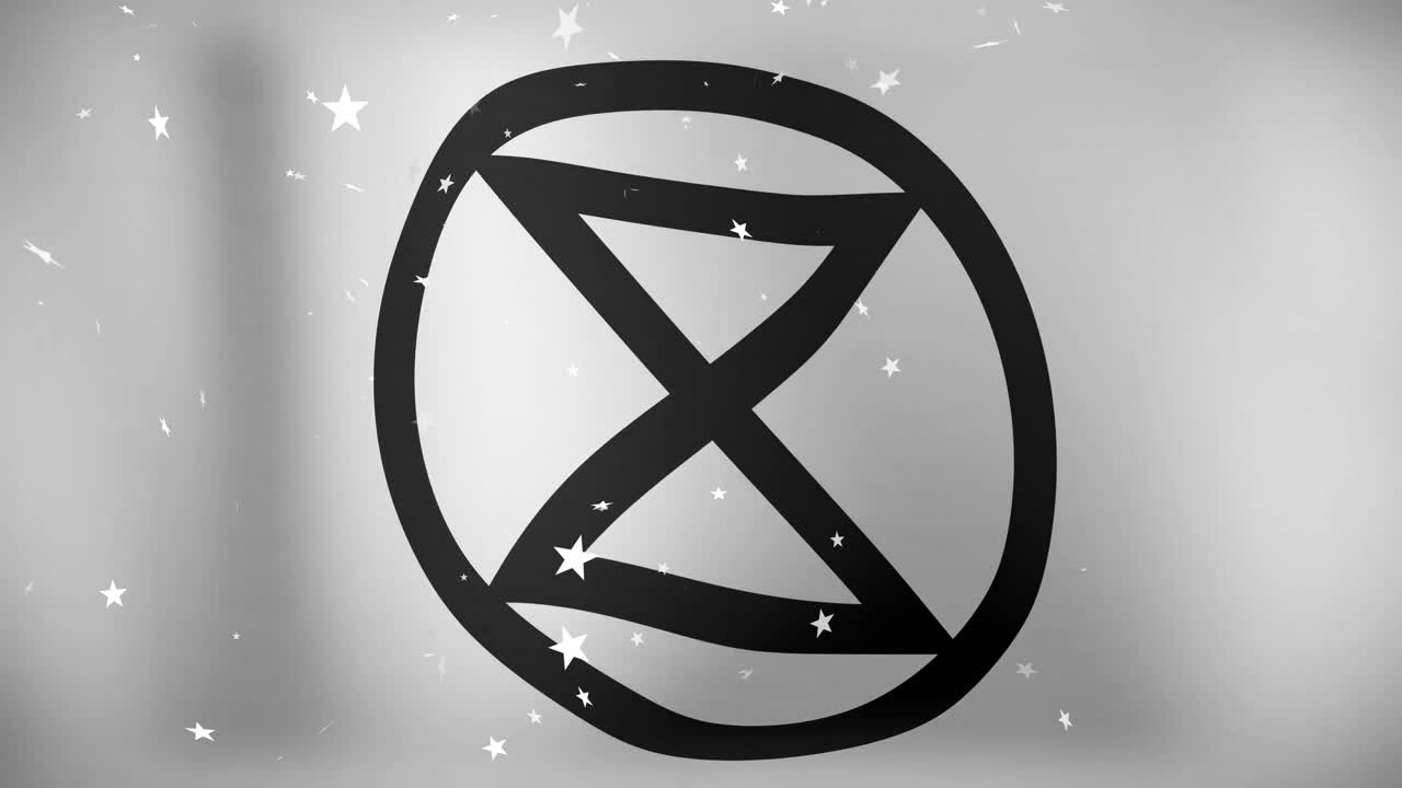 animation of white stars over extinction symbol on white background ...