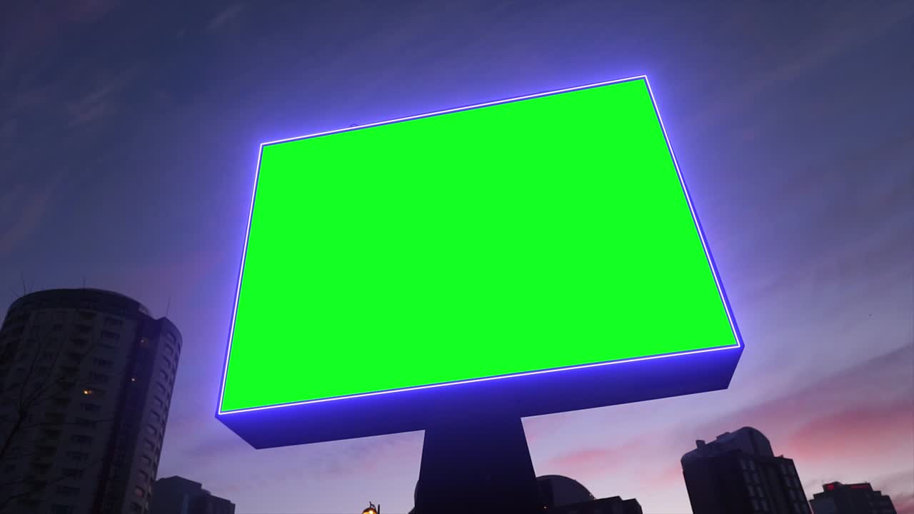 Green screen billboard on urban, city life. Blank advertisement panel ...