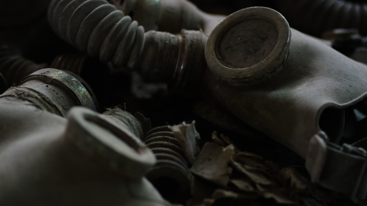 Close Up Of Discarded Gas Masks Left Behind After The Evacuation Of ...