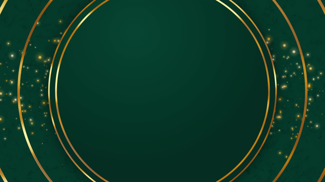 Golden rings on green background with shiny small particles flying ...