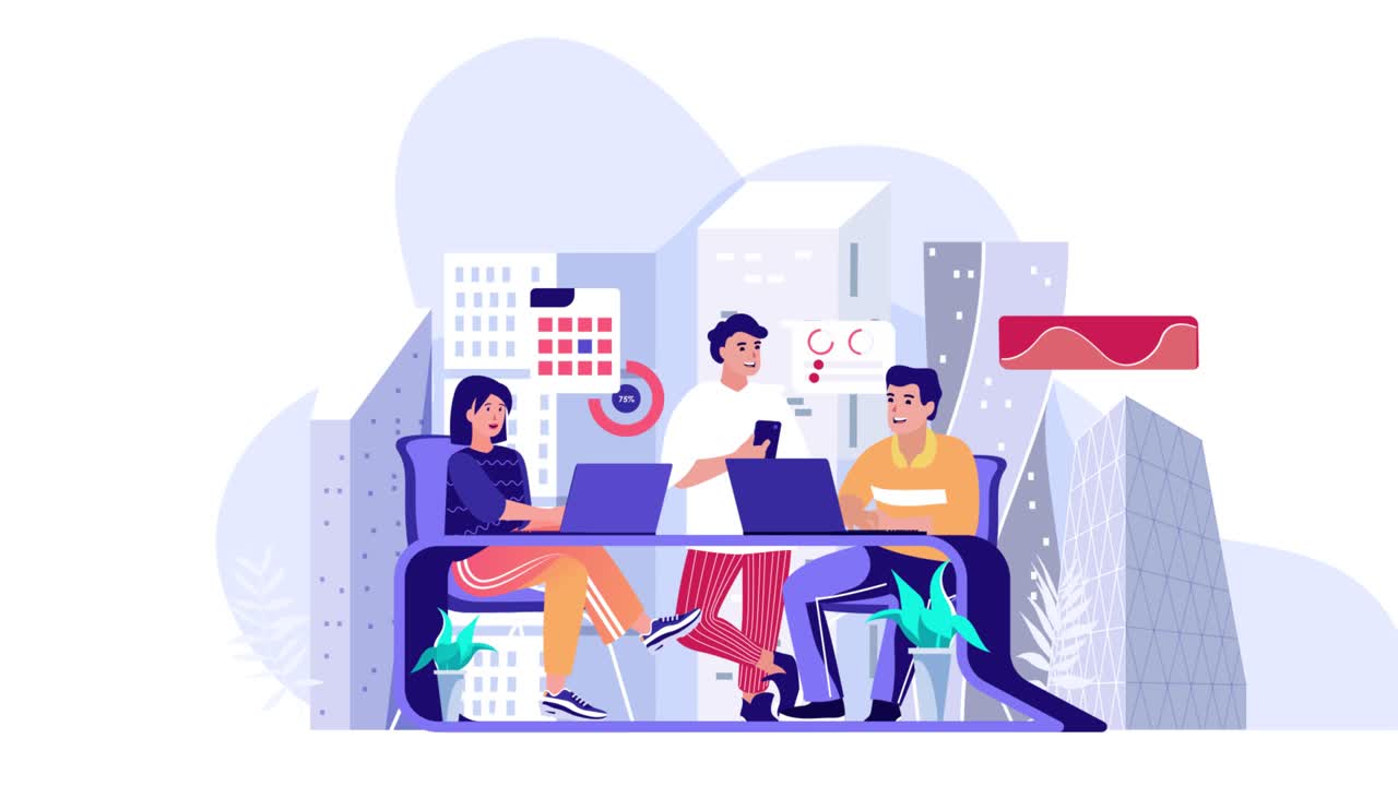 Team working in collaboration white background 2d flat animation 4k ...