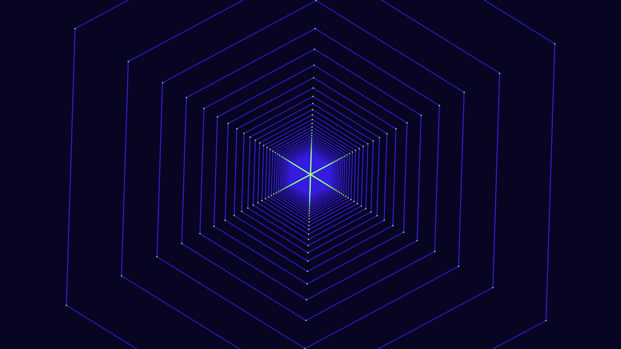 Premium stock video - Spiral futuristic hexagons pattern in vertigo on black gradient