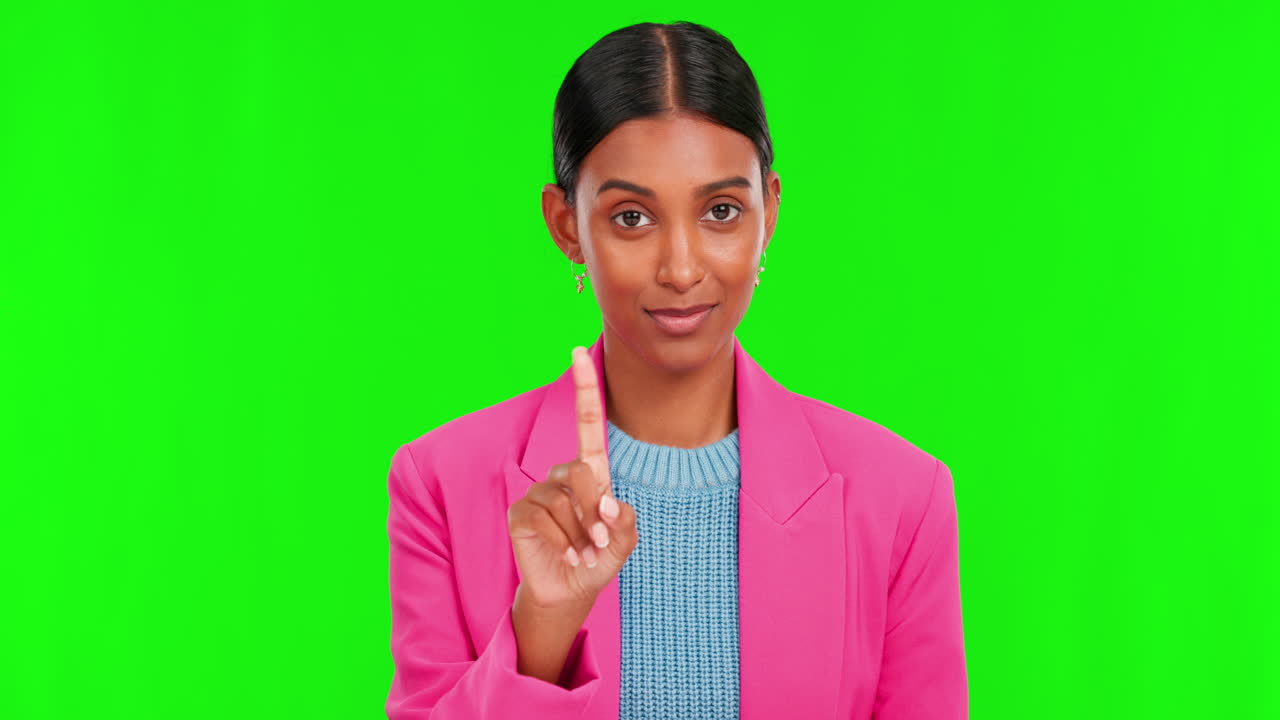 Premium stock video - Green screen, face and no finger by indian woman