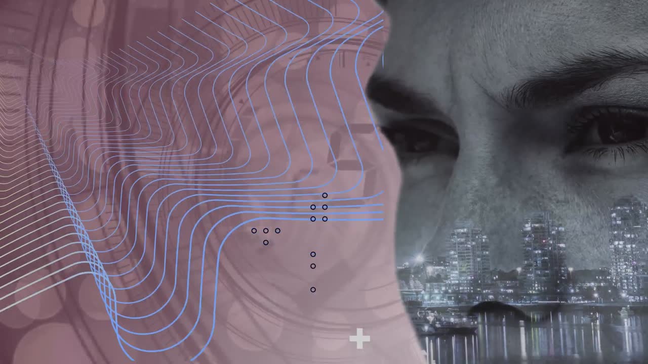 Animation Of Numbers And Data Processing Over Caucasian Man And ...