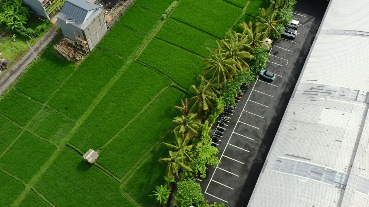 Premium stock video - Parking lot next to a tropical green rice field ...