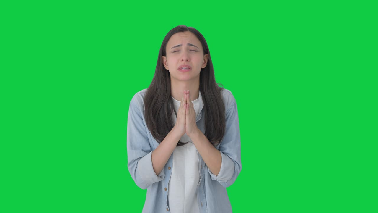 Scared Indian Girl Praying To God Green Screen Free Stock Video Footage ...