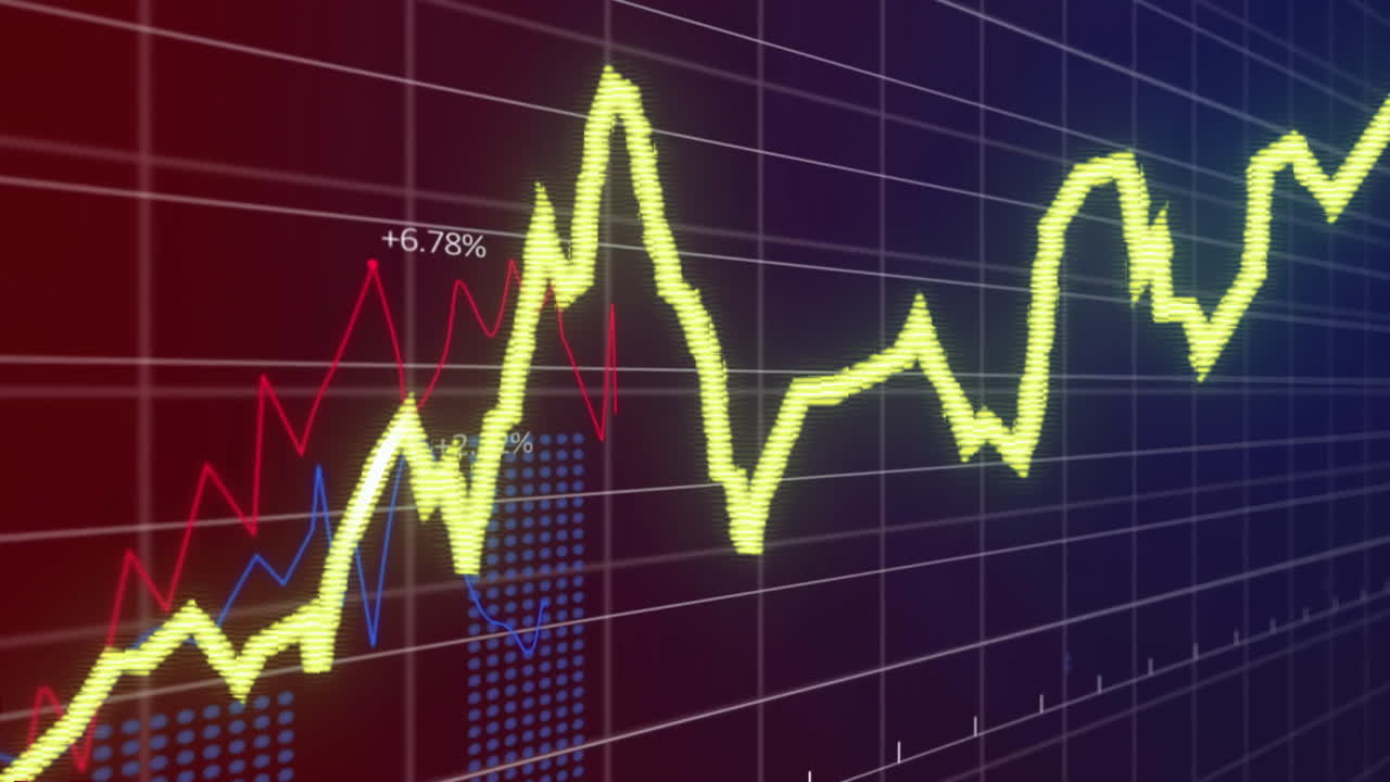 Premium stock video - Financial data chart with fluctuating lines and ...