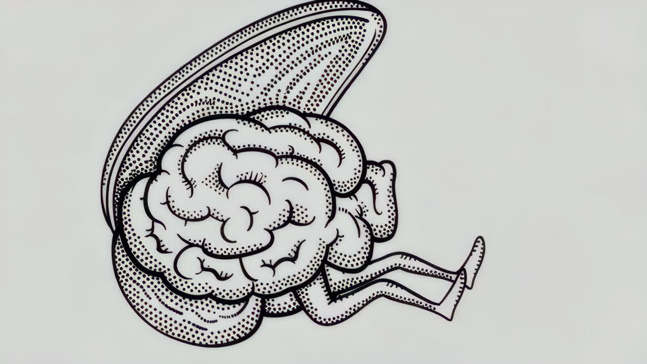 Surreal Black and White Brain Illustration with Legs and Wing | Vídeo ...