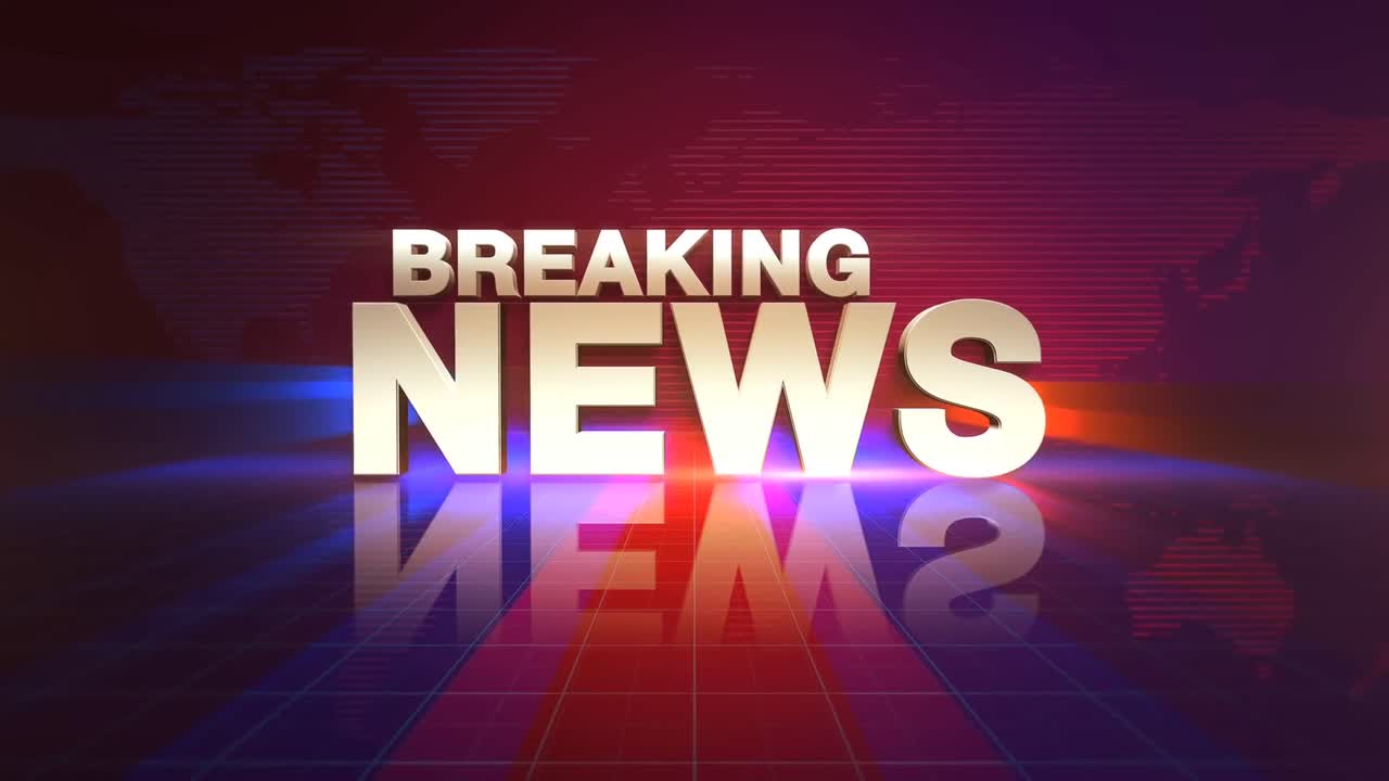 Bold “Breaking News” TV graphic with glowing 3D text on red-blue studio ...