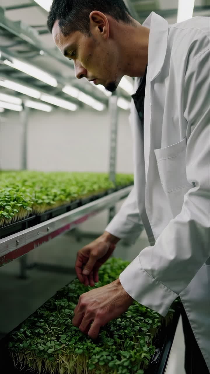 Microgreens Growing in a Vertical Farm | Premium Stock Video Footage