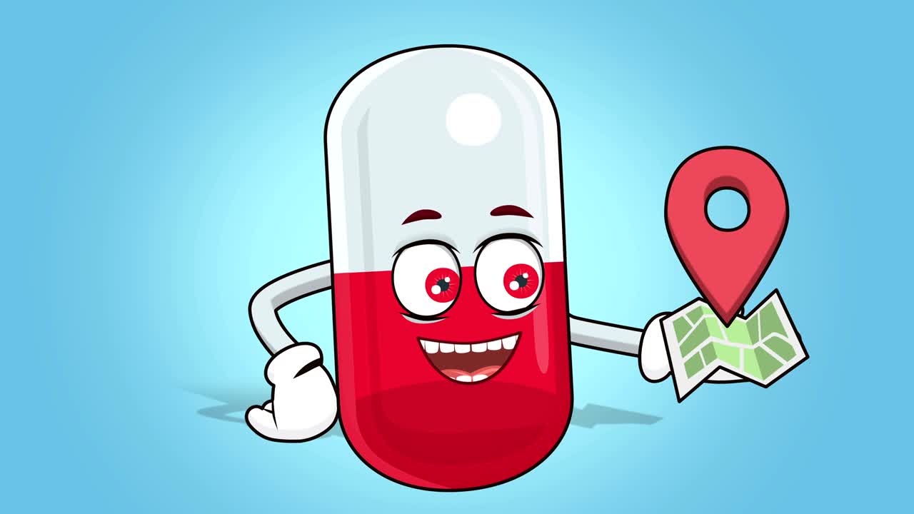 Cartoon Pill Capsule Face Animation Location Map Address with Alpha ...