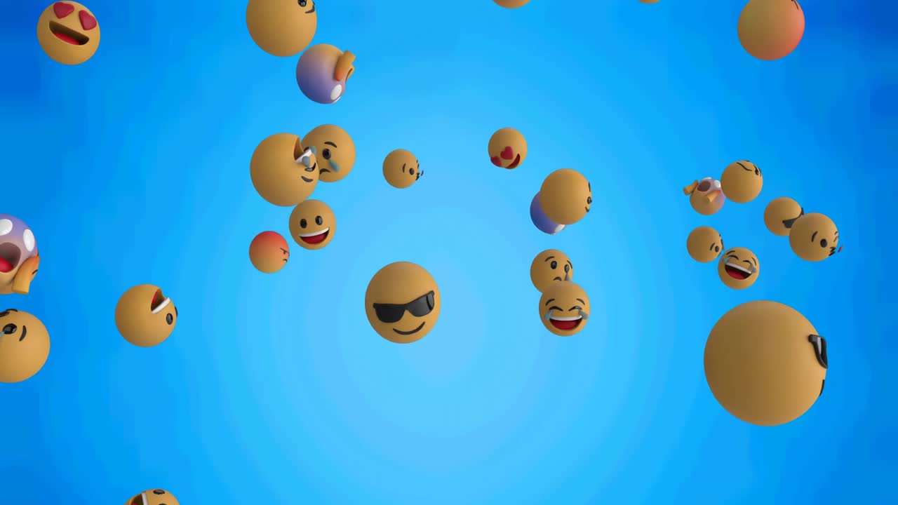 digital animation of multiple face emojis floating against textured ...