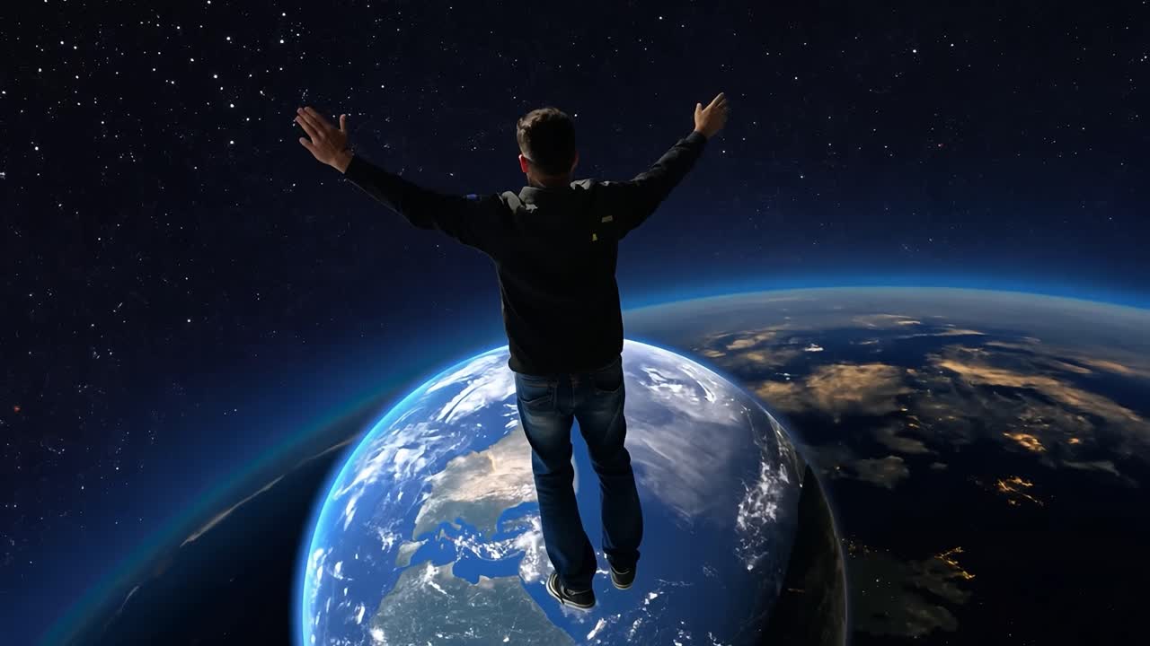 Premium stock video - Man floating in space above the earth