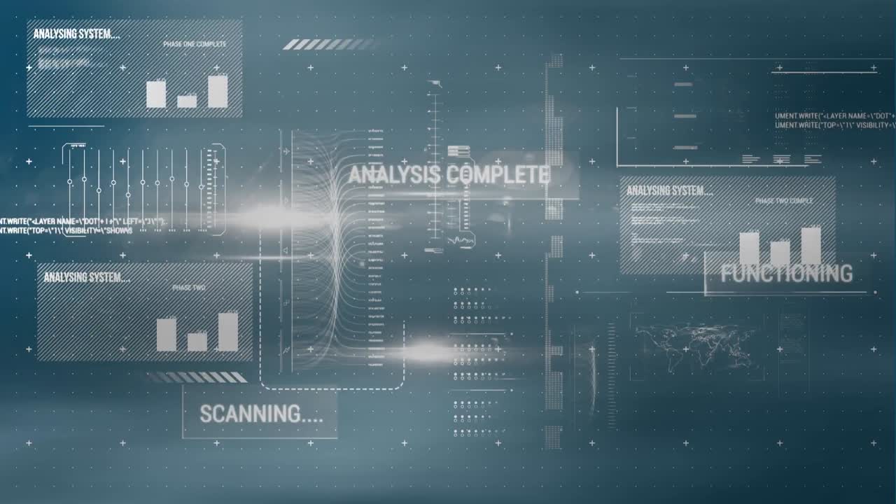 Animation Of Graphs Loading Bars Texts Computer Language Lens Flares Against Abstract