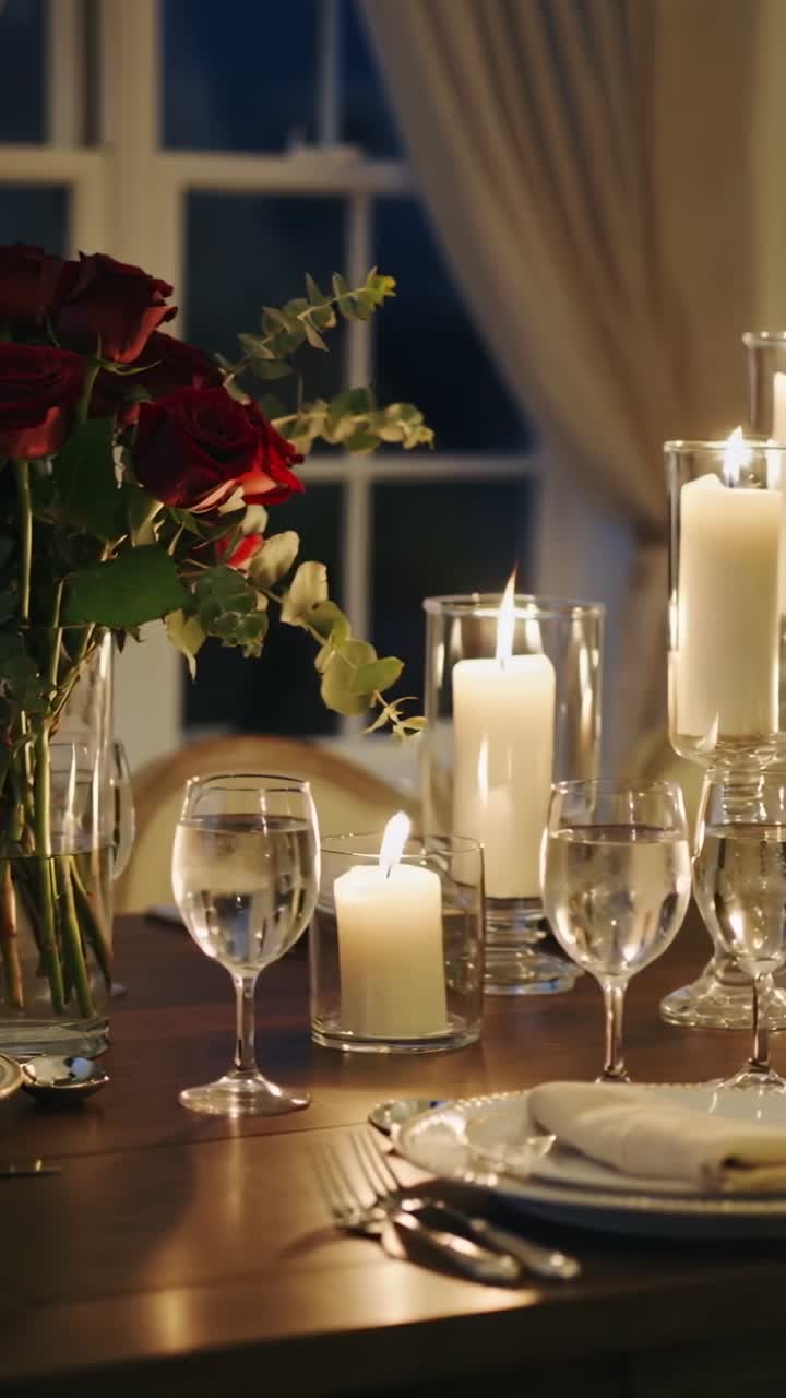 Vertical video: Camera panning over table in dining room showcasing ...