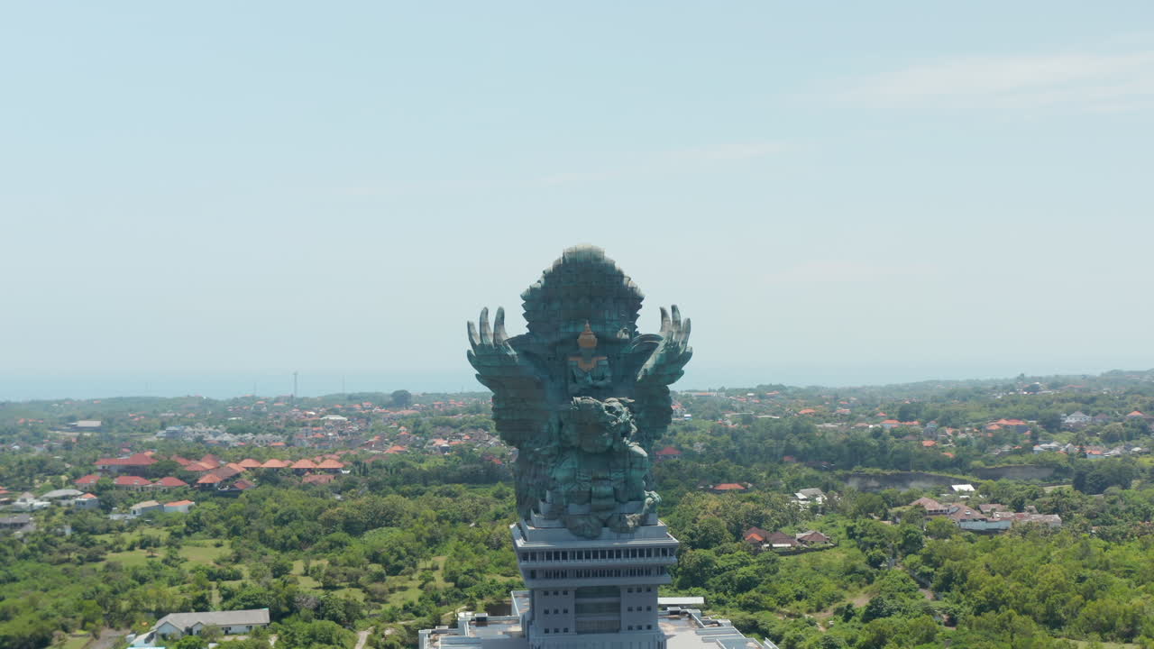 Giant Copper Statue Of Garuda Wisnu Kencana In Cultural Park In Bali, Indonesia. Aerial Dolly ...