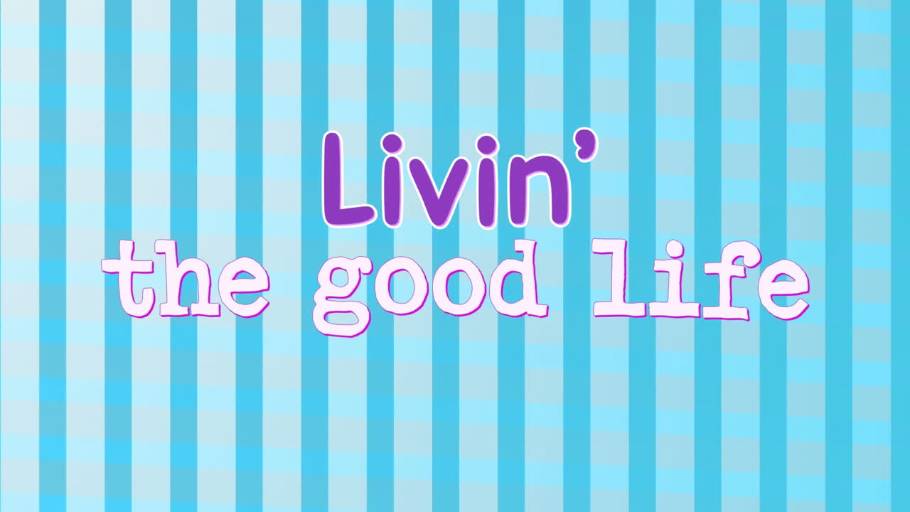 Animation of livin' the good life text on blue stripes background ...