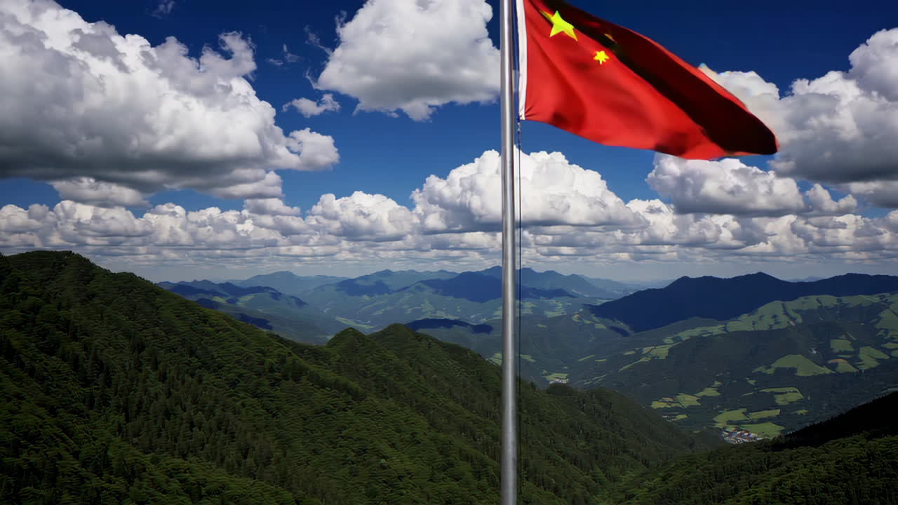 Chinese Flag on Mountaintop | Premium Stock Video Footage