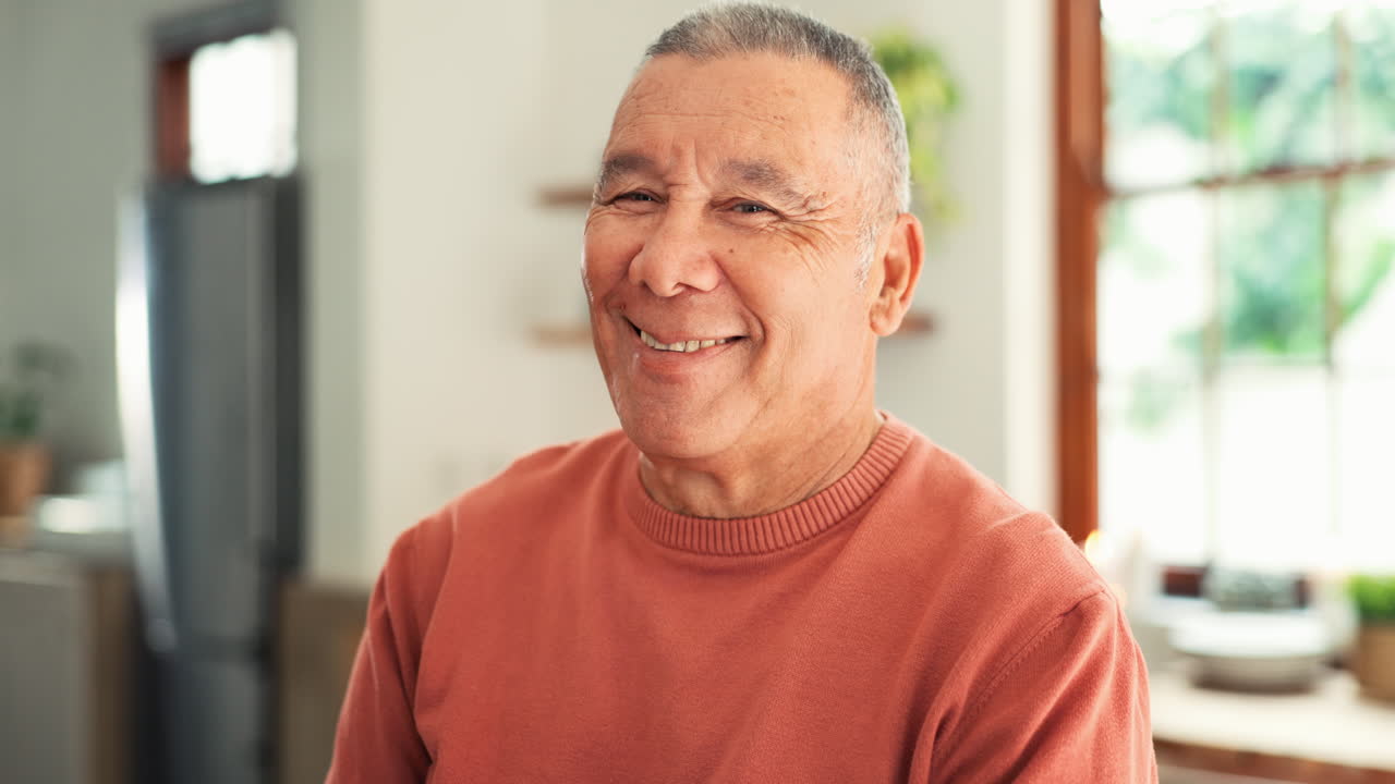 Face, happy and elderly man in home Premium Stock Video Footage