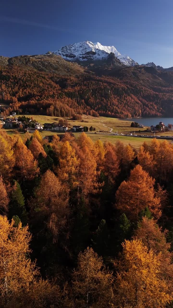 St. Moritz Swiss Alps resort town in autumn fall season nature view ...
