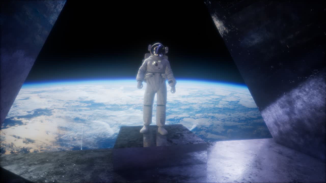 Premium stock video - Astronaut on the space observatory station near earth