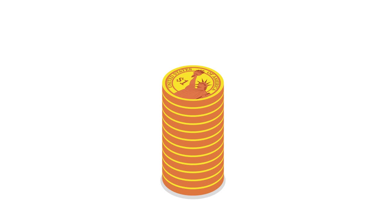 Stacks of gold coins. Isometric loop animation on white background. 4K ...