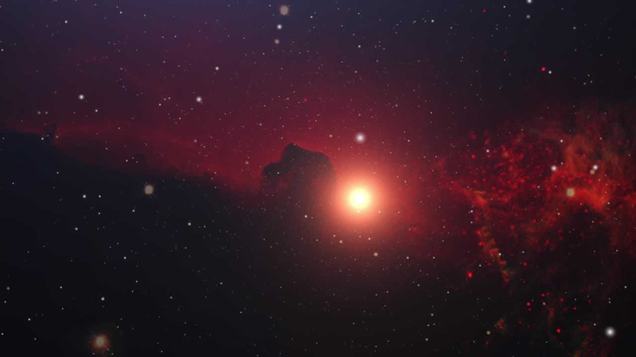 Premium stock video - Bright light and red nebula clouds floating in ...