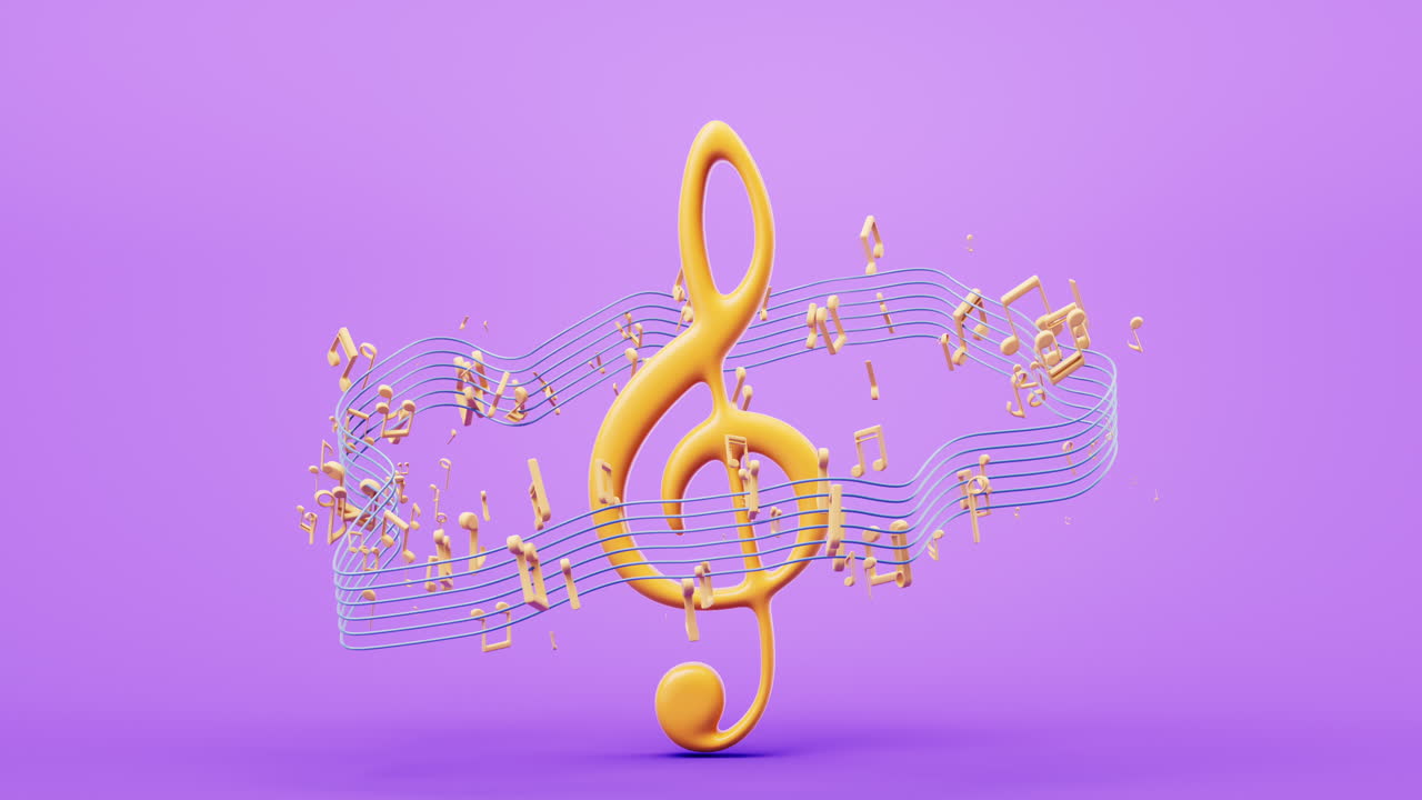 Music notes with cartoon style, 3d rendering. Premium Stock Video Footage