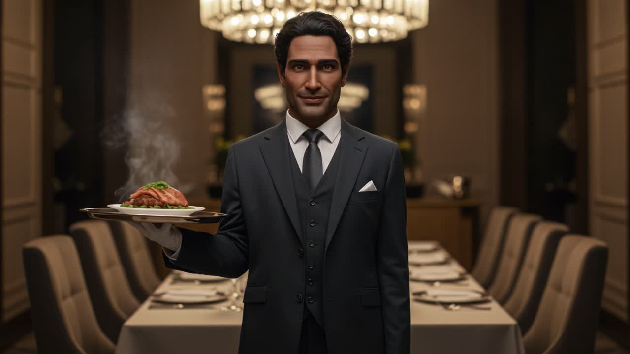 A Formal Culinary Presentation: A Chef in Elegant Attire Holds a ...