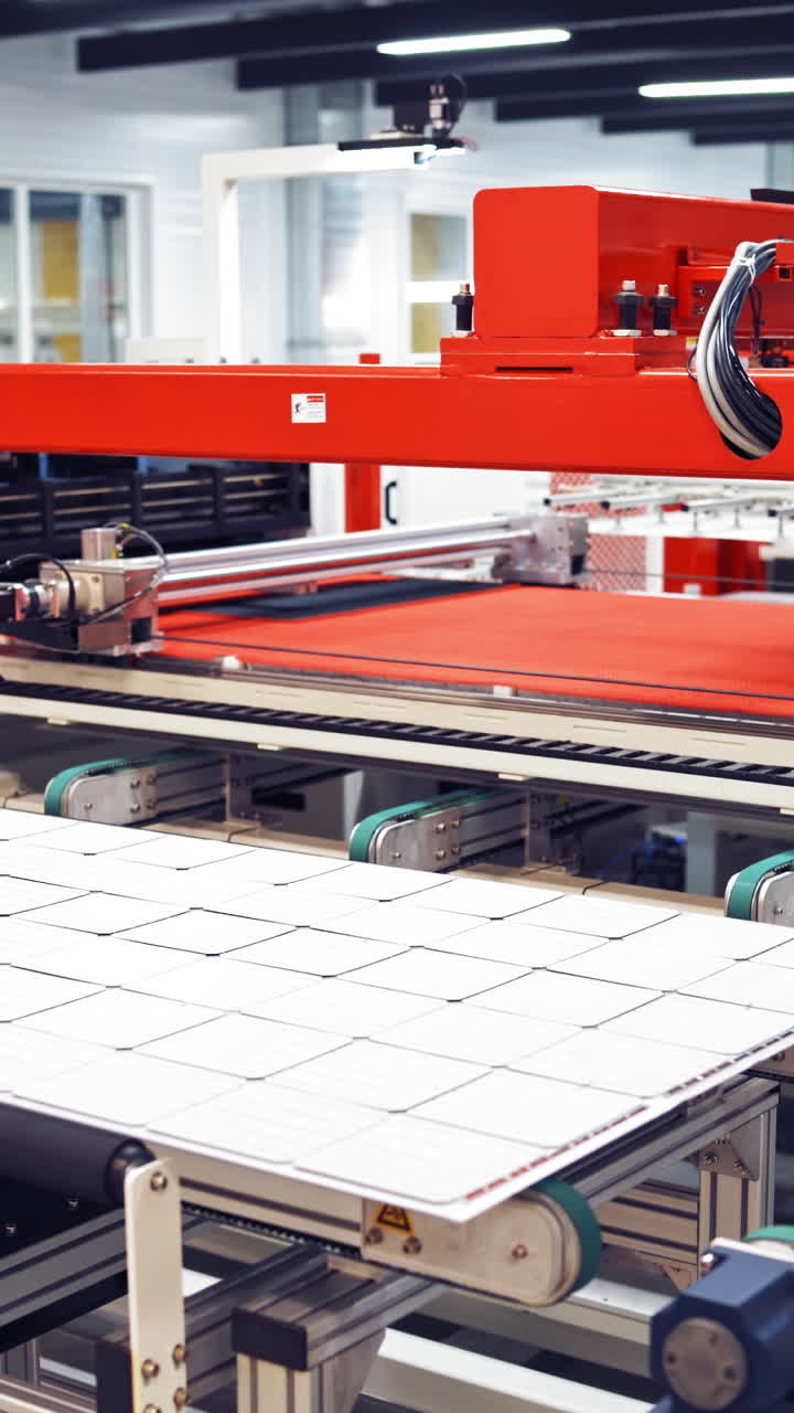 Production of solar panels. Machinery in solar panel manufacturing ...