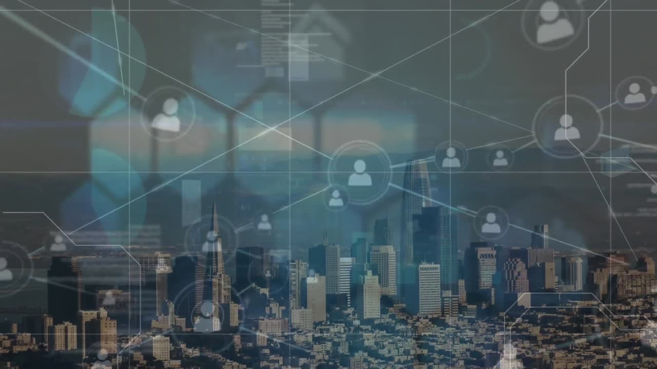 Animation of network of connections over cityscape Premium Stock Video ...