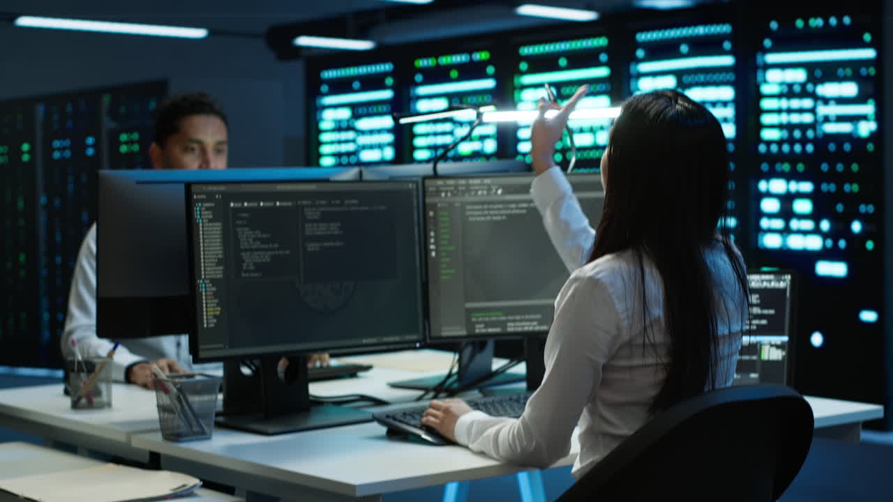 Engineer using augmented reality tech in data center, installing software Premium Stock Video ...