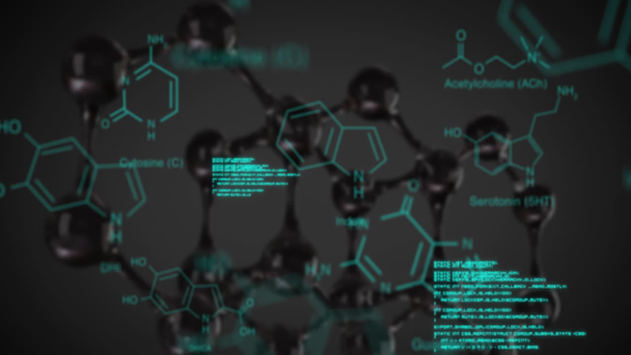 Premium stock video - Animation of chemical structures, data processing ...